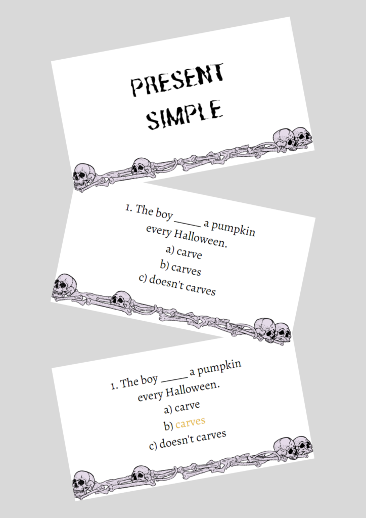 Spooky Present Tenses Quizzes (PDF + online)